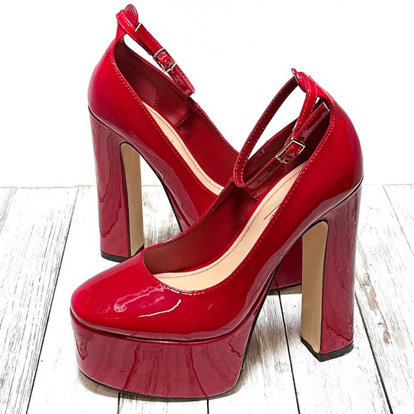 Shoes | New Red Mary Jane Platform Chunky Heel Pumps | Poshmark